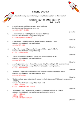 Kinetic Energy Calculation Worksheet with Answers - GCSE Physics Paper ...