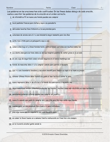 Places and Buildings Spanish Scrambled Sentences Worksheet | Teaching ...
