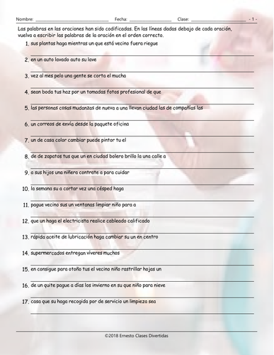 Running Errands and Having Things Done Spanish Scrambled Sentences ...