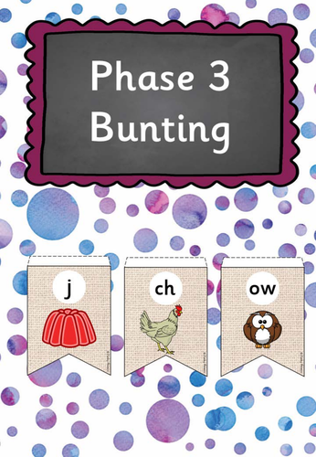 Phonics Display - Phase 3 Neutral Bunting (Cursive version included ...