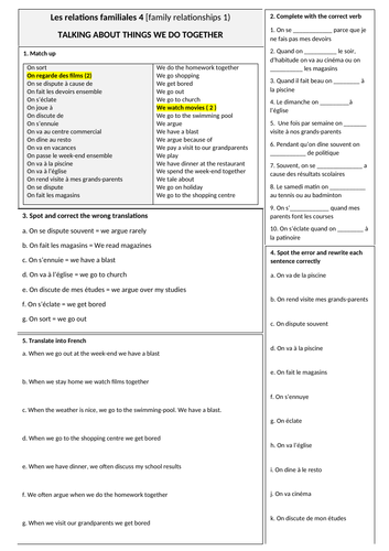 KS4 French family - Sentence Builder, Oral scaffold, Oral Transl. game ...