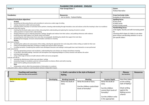 English Year 6 Just So Stories Rudyard Kipling | Teaching Resources