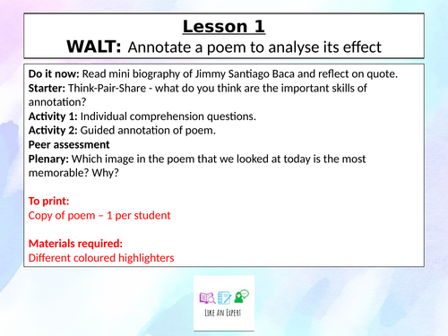 Annotating and analysing poetry - 2 lessons to introduce these skills ...