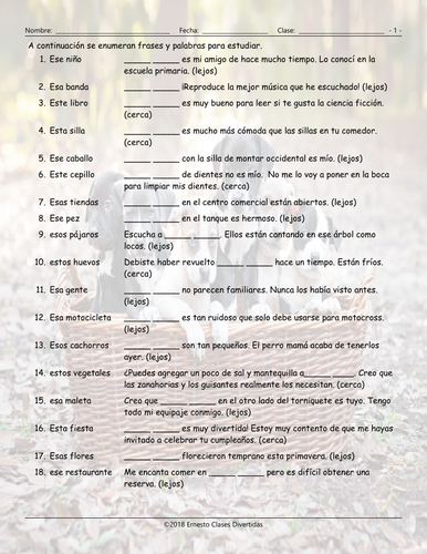 Demonstrative Adjectives Spanish Study Sheet | Teaching Resources