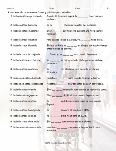 Future Perfect Continuous Tense Spanish Study Sheet | Teaching Resources