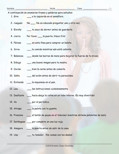 Imperative Verbs Spanish Study Sheet | Teaching Resources