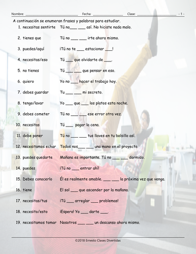 Modals of Obligation, Necessity, and Prohibition Spanish Study Sheet ...