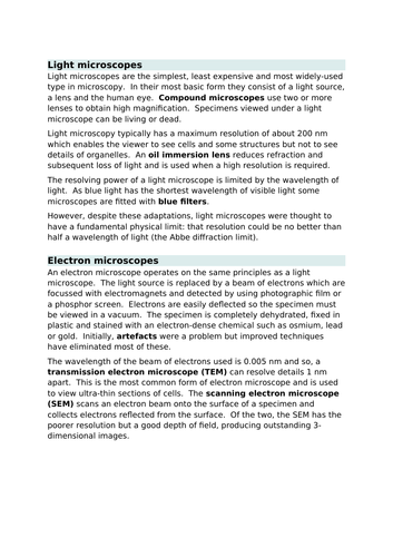 GCSE Biology 4.1 Light and Electron microscopes | Teaching Resources