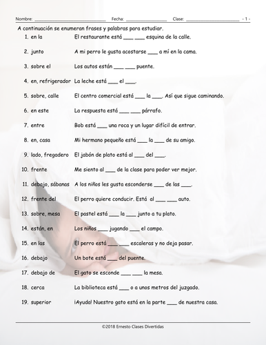 Place Prepositions Spanish Study Sheet | Teaching Resources