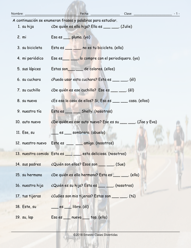 Possessive Adjectives Spanish Study Sheet | Teaching Resources