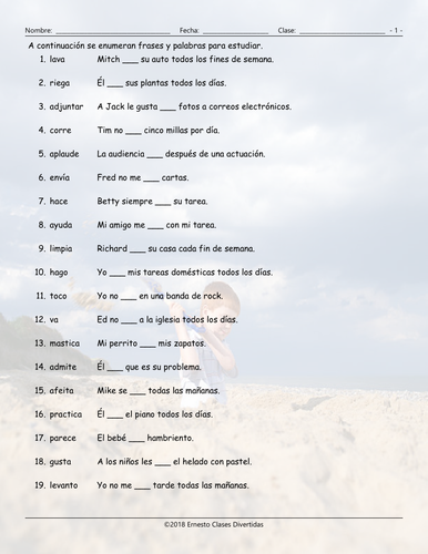 Present Simple Tense Spanish Study Sheet | Teaching Resources