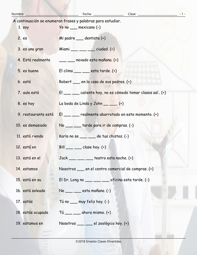 Present Simple with Verbs Ser and Estar Spanish Study Sheet | Teaching ...