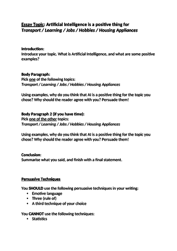 Dystopian Story and Artificial Intelligence - Persuasive Writing ...