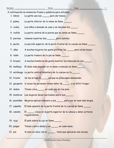 Body Parts Spanish Study Sheet | Teaching Resources