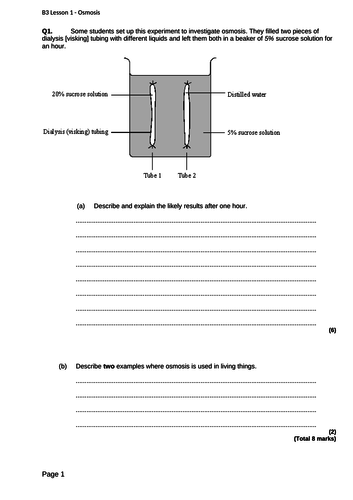 GCSE Biology 4.1 Osmosis and Required Practical | Teaching Resources