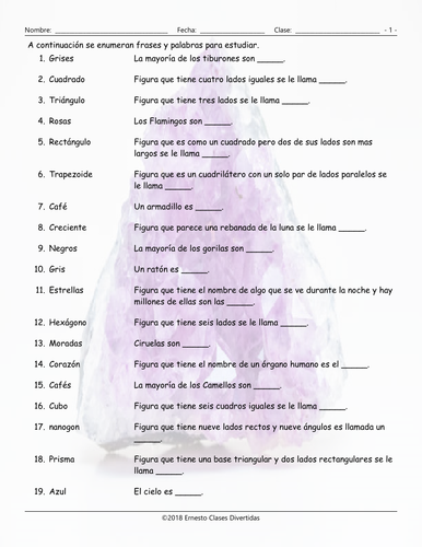 Colors and Shapes Spanish Study Sheet | Teaching Resources