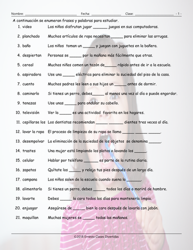 Daily Activities Spanish Study Sheet | Teaching Resources