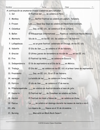 Holidays and Festivals Around the World Spanish Study Sheet | Teaching ...