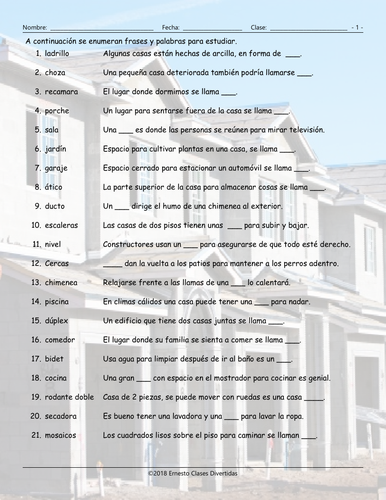 Houses and Apartments Spanish Study Sheet | Teaching Resources