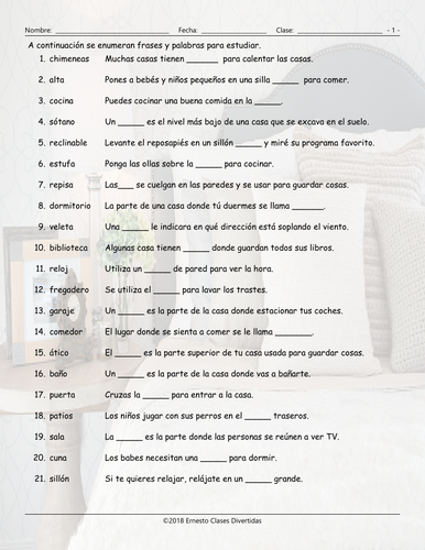 Houses, Rooms, Furniture and Appliances Spanish Study Sheet | Teaching ...