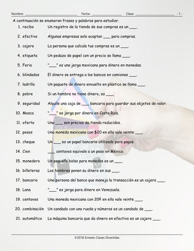 Money and Banking Spanish Study Sheet | Teaching Resources