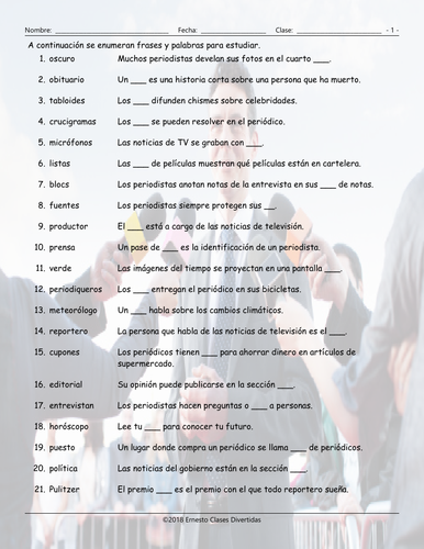 News Media Spanish Study Sheet | Teaching Resources