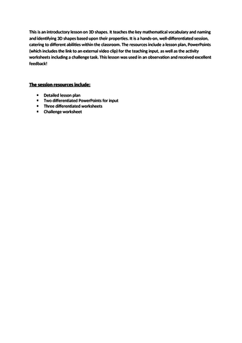 Year 1 Maths 3D Shape Lesson plan and complete resources | Teaching Resources