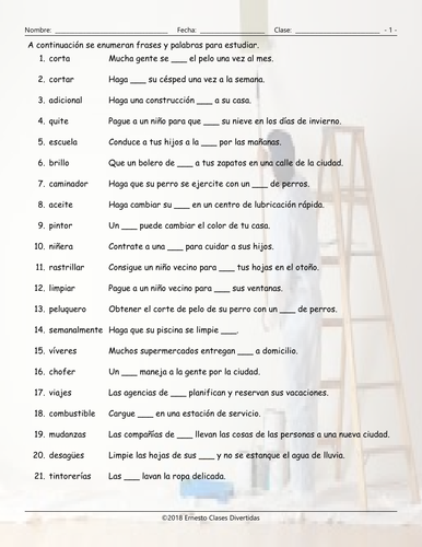 Running Errands and Having Things Done Spanish Study Sheet | Teaching ...