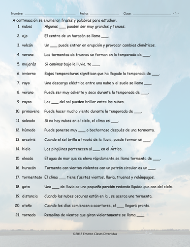 Seasons and Weather Spanish Study Sheet | Teaching Resources