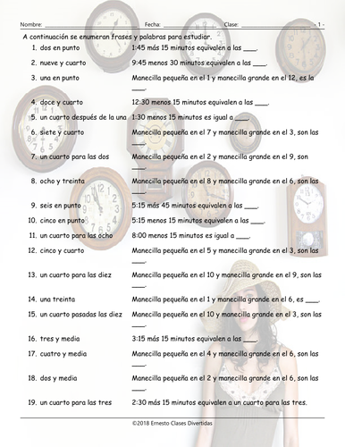 Telling Time Spanish Study Sheet | Teaching Resources