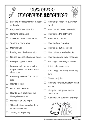 New Class Procedure List | Teaching Resources
