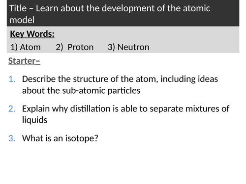 C1 Atomic Structure AQA (1-9) | Teaching Resources C1 Atomic Structure AQA (1-9) | Teaching Resources
