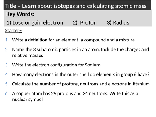 C1 Atomic Structure AQA (1-9) | Teaching Resources C1 Atomic Structure AQA (1-9) | Teaching Resources