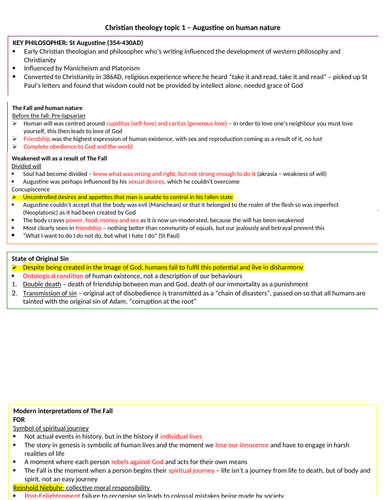 A level OCR Religious Studies 2018: AUGUSTINE HUMAN NATURE REVISION ...