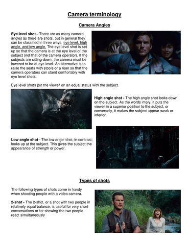 Camera shots and Angles | Teaching Resources