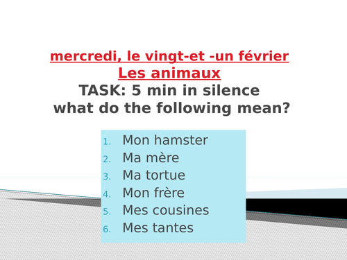 French basics -Numbers, days, months, colours, animals | Teaching Resources
