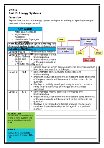 Btec Sport - Level 3 -Unit 1 - Structure Strip - The Lactate System (Energy Systems) | Teaching ...