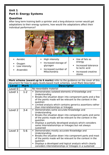 Btec Sport - Level 3 -Unit 1 - Structure Strip - Adaptations to the (Energy Systems) | Teaching ...