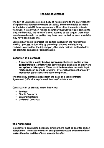 Contract Law-A Level Law (OCR NEW SPEC)- The Agreement (offer ...
