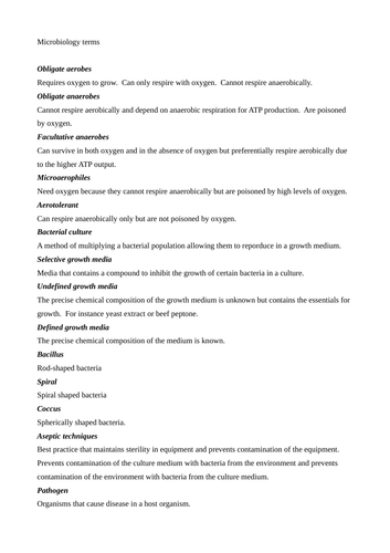 Microbiology matching exercise | Teaching Resources
