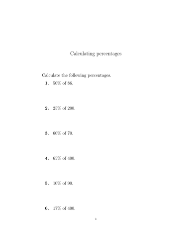 Calculating percentages worksheet (with solutions) | Teaching Resources