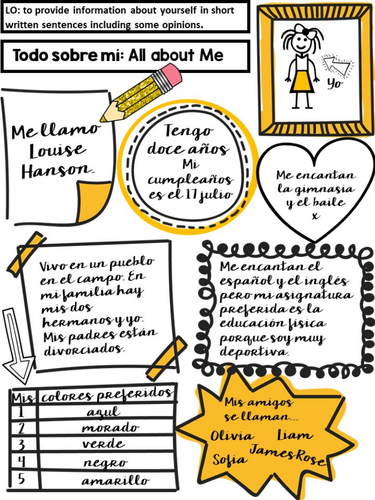 Spanish First lesson back: Todo Sobre Mi sheet | Teaching Resources