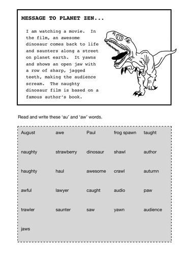 'An Awesome Dinosaur' Spell Words With 'au' and 'aw' (7-11 years ...