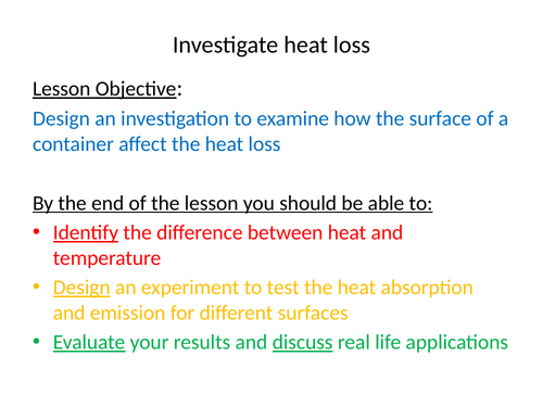 IGCSE Heat loss practical investigation / Radiation - Energy | Teaching ...