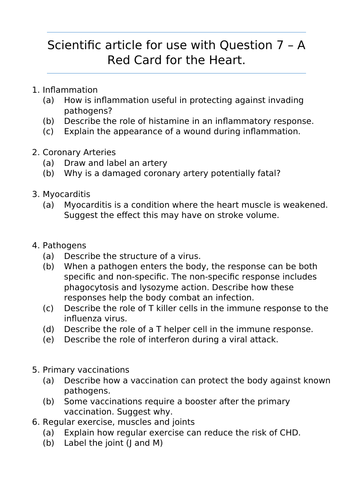 IAL Biology Unit 5 Article Questions Oct/Nov 2018: A Red Card for the ...