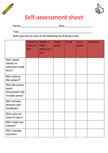 Self Assessment grid | Teaching Resources