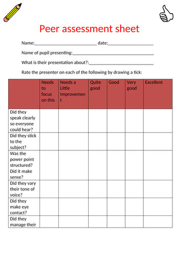 Peer Assessment grid | Teaching Resources Peer Assessment grid | Teaching Resources