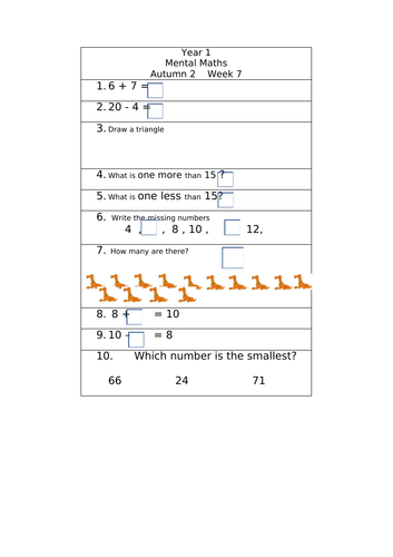 Year 1 Aut 2 Mental Maths | Teaching Resources