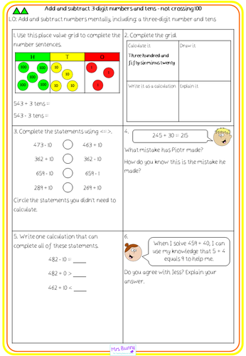 Add and subtract 3-digit numbers and tens lesson pack (Year 3 Addition ...