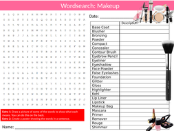 Makeup Wordsearch Sheet Starter Activity Keywords Cover Make-Up Hair ...